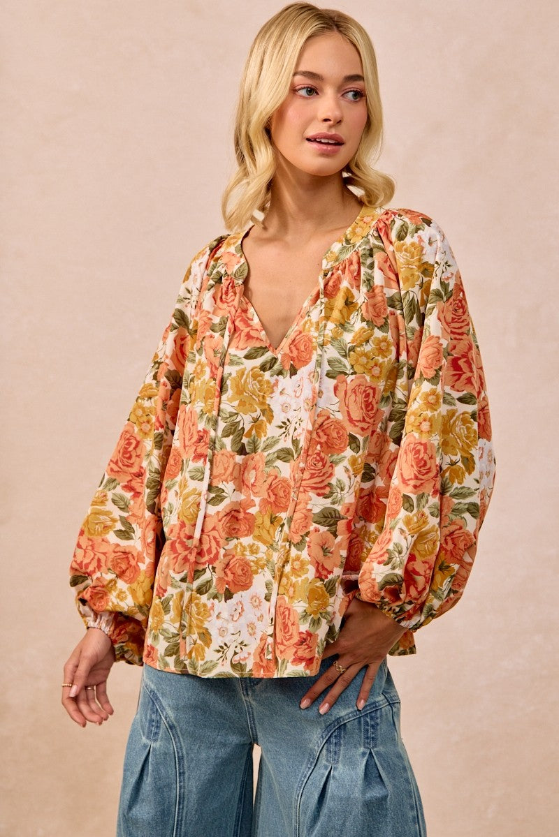BiBi Rose Floral Mix Print Exaggerated Balloon Sleeve Top in Floral – June Adel