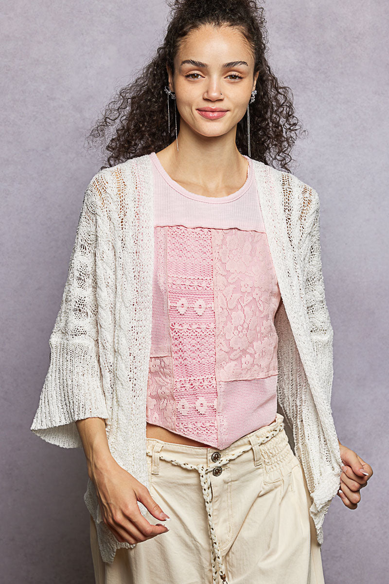 POL Open Front Lightweight Sweater Cardigan in Ivory – June Adel