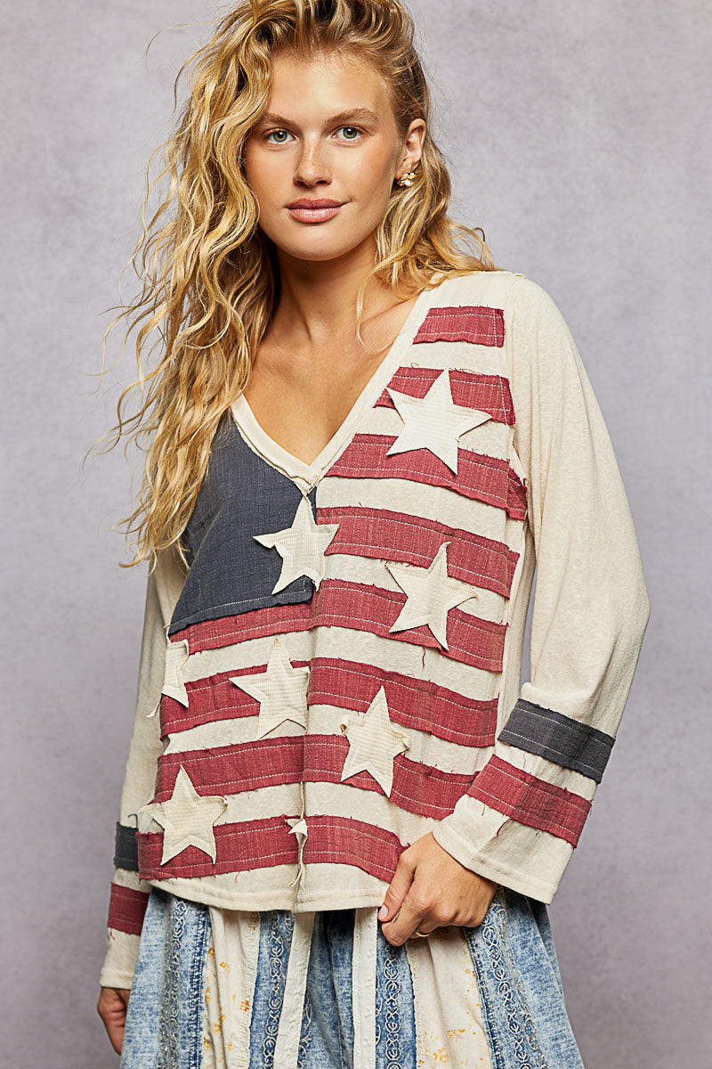 POL American Flag Patched Top in Cream Multi – June Adel