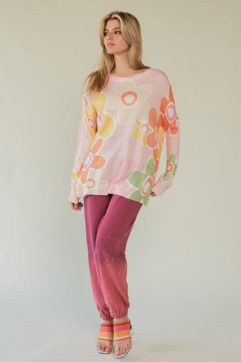 Davi & Dani Multi Color Flower Print Knit Top in Pink Multi – June Adel