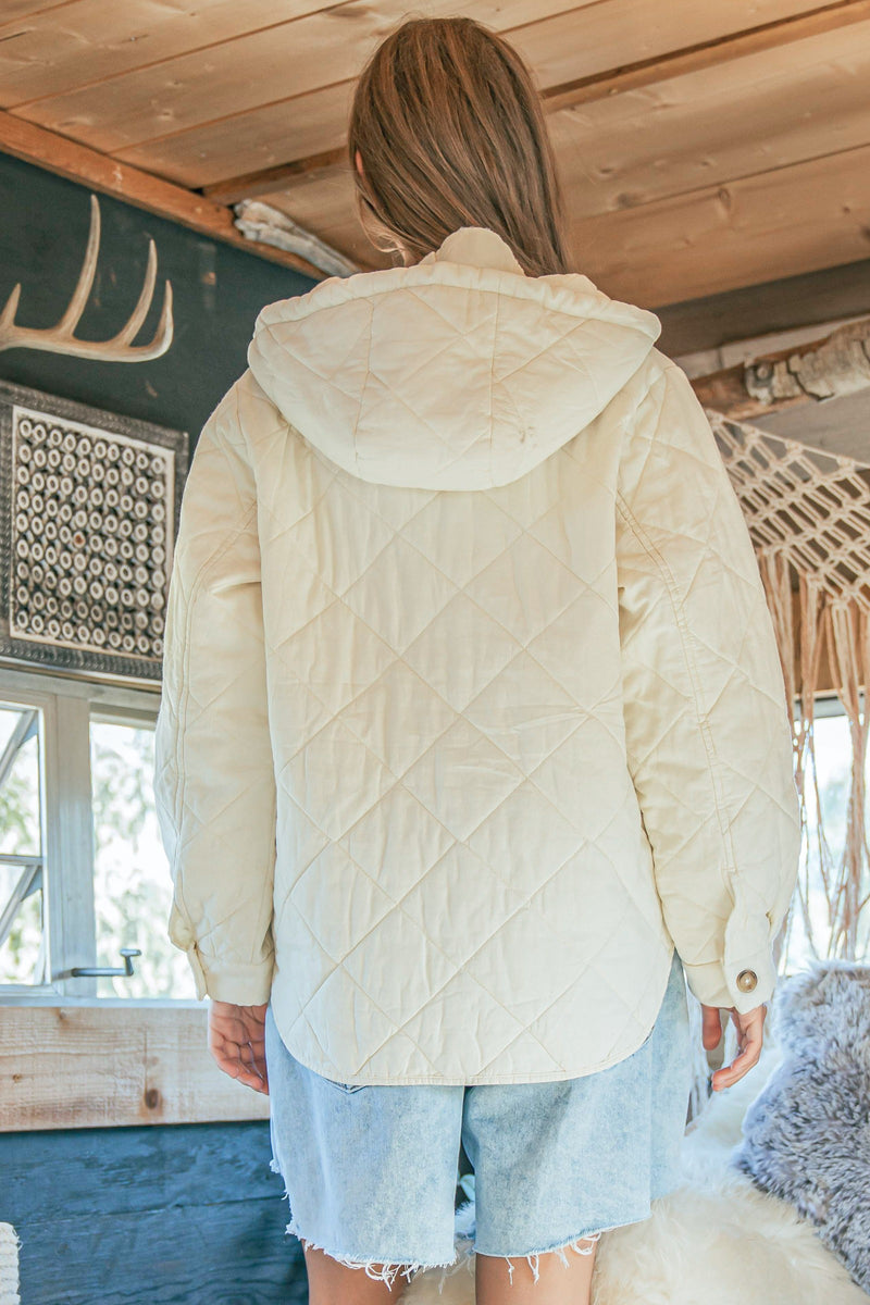 And the Why Padded Quilted Pullover Hooded Jacket in Cream – June Adel