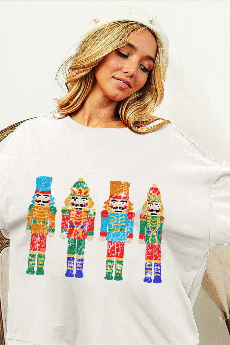 BiBi French Terry Top with Sequin Nutcrackers on Front in Off White ...