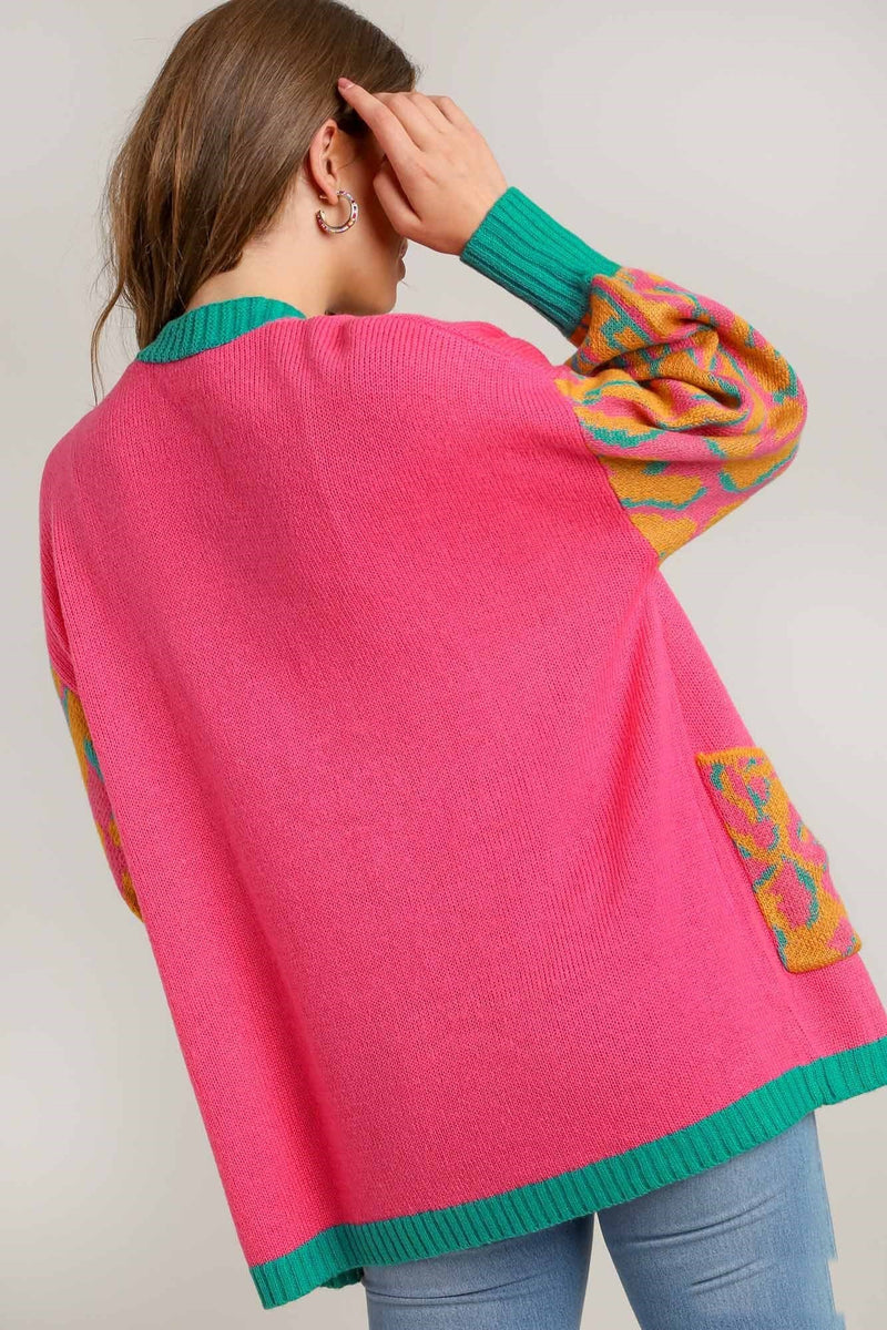 Umgee Animal Print Open Front Cardigan Sweater in Sunray Mix – June Adel