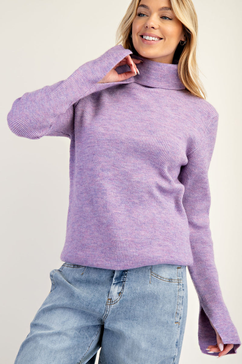 Easel Solid Color Textured Knit Sweater in Lilac Rose – June Adel