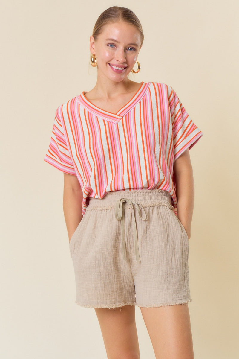 Doe and Rae Oversized Multicolored Striped Top in Orange Mix FINAL SAL ...