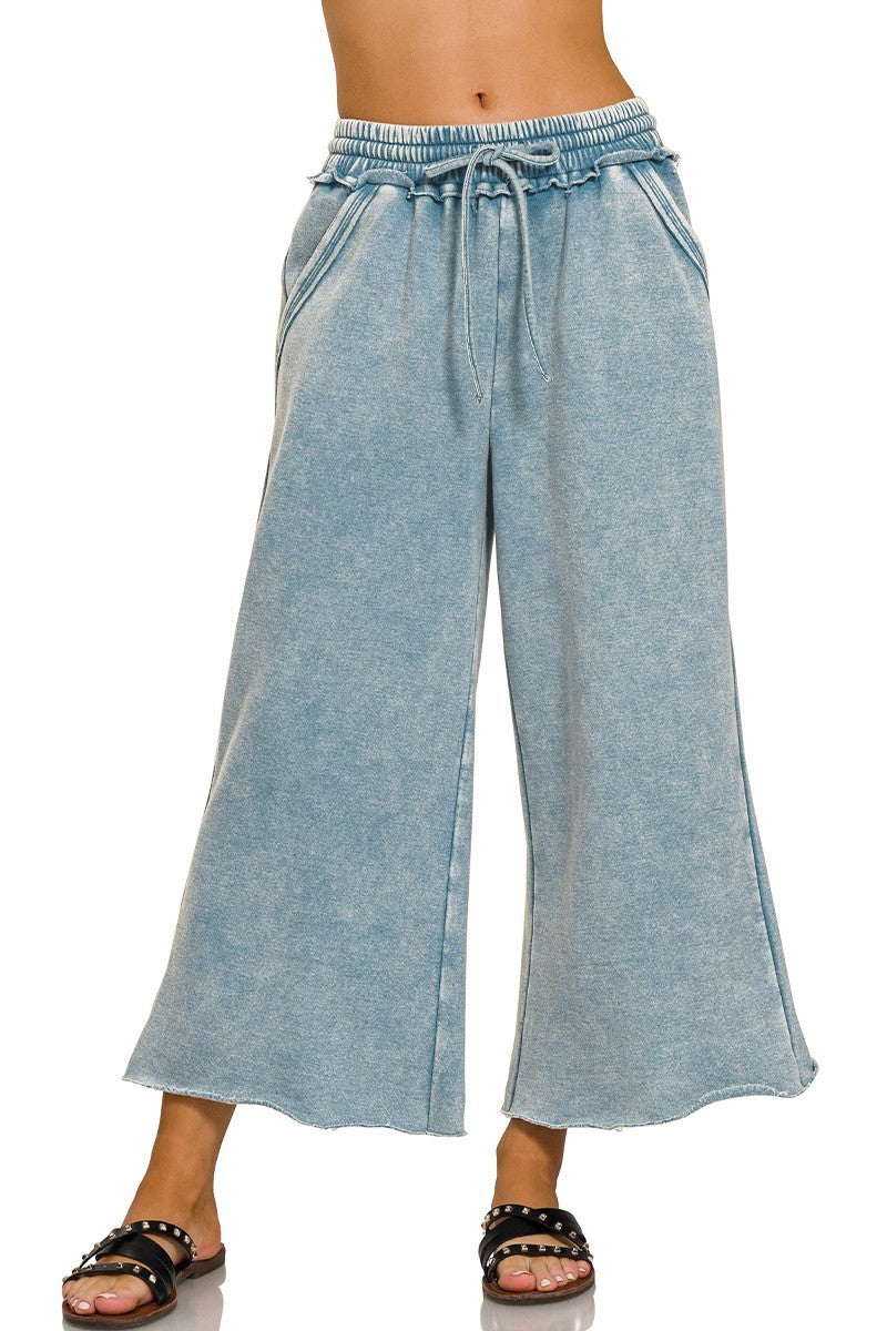 Acid Washed Palazzo Pants in Blue Grey – June Adel