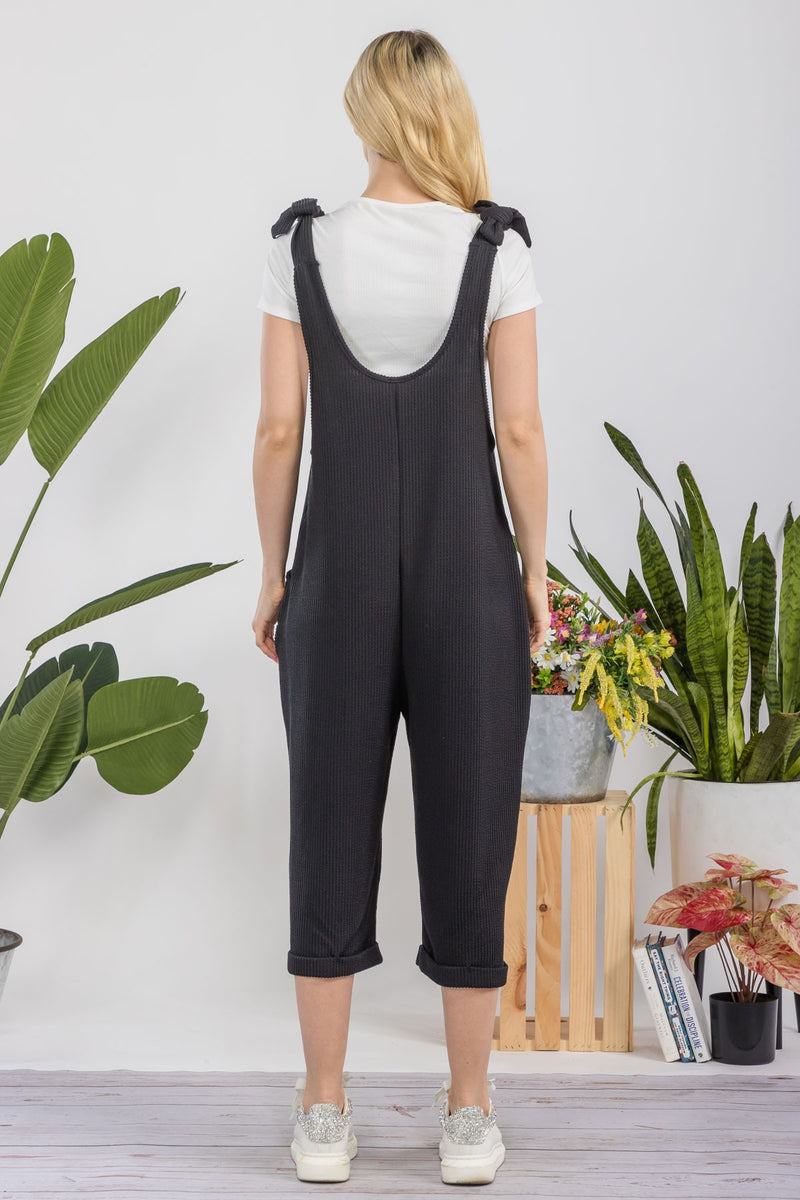 Celeste Ribbed Capri Length Jumpsuit in Black – June Adel