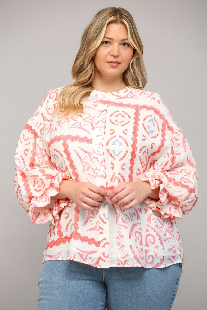 FATE Aztec Print Top in Cream Coral – June Adel