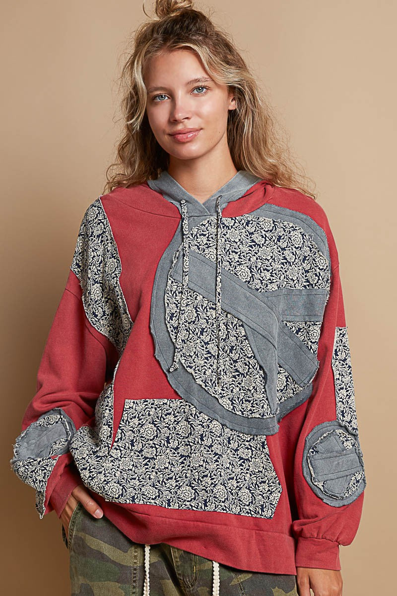 POL Peace Patched Hooded Top in Cherry Wood – June Adel