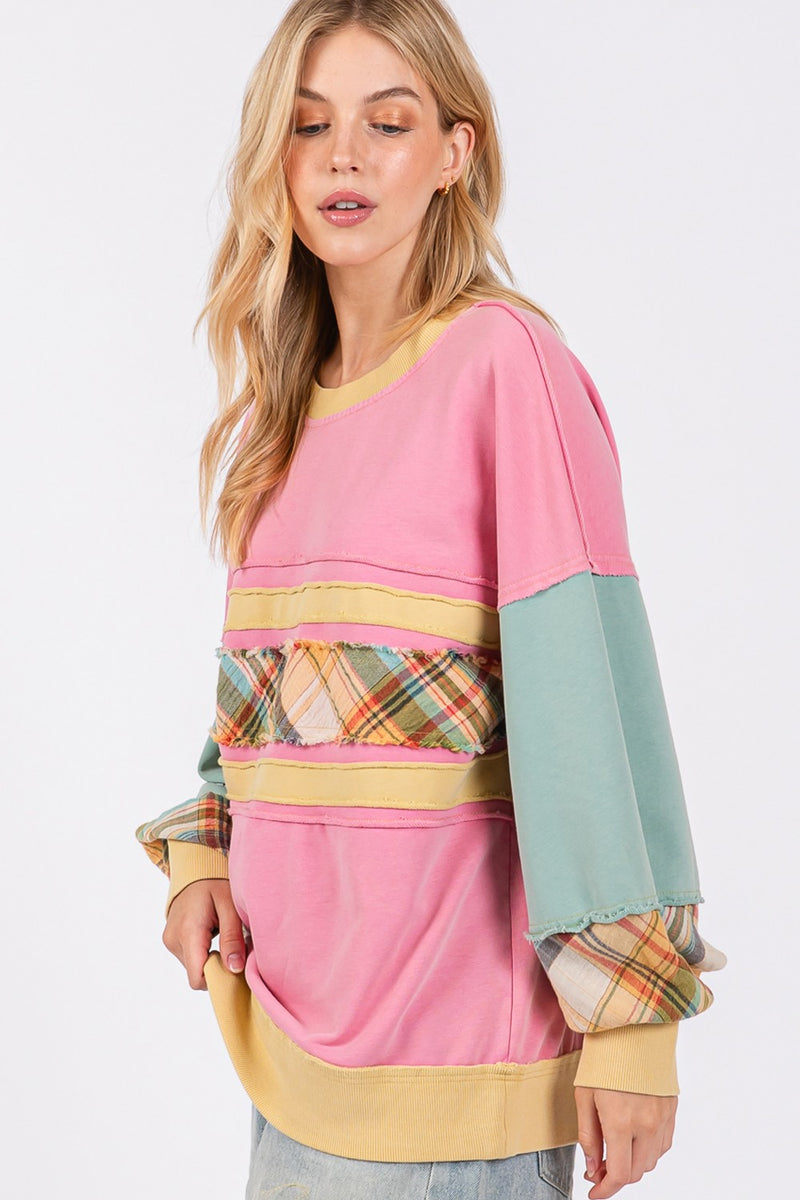 Sage+Fig Color Block Mixed Print Top in Barbie Pink FINAL SALE – June Adel