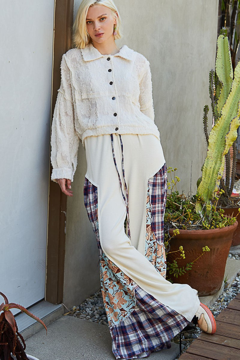POL Thermal Knit Pants with Mixed Print Details in Natural – June Adel
