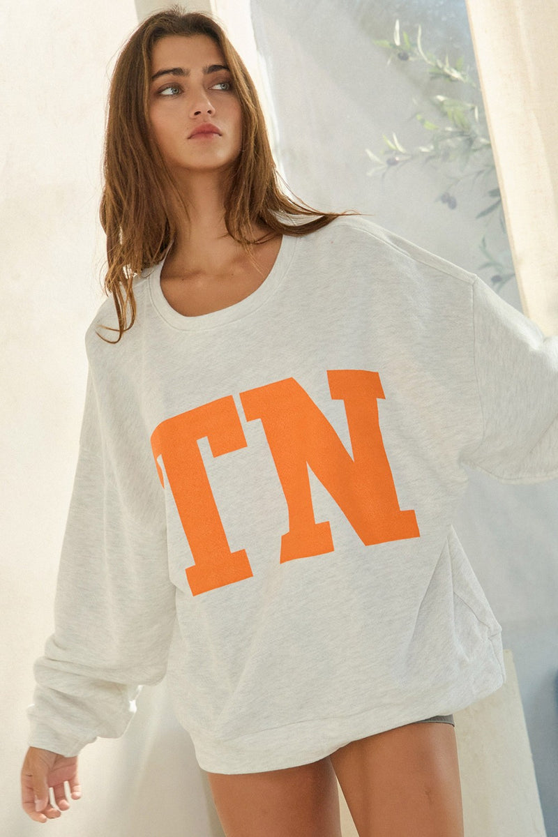 BucketList Oversized French Terry "TN" Print Top in Ash Grey – June Adel