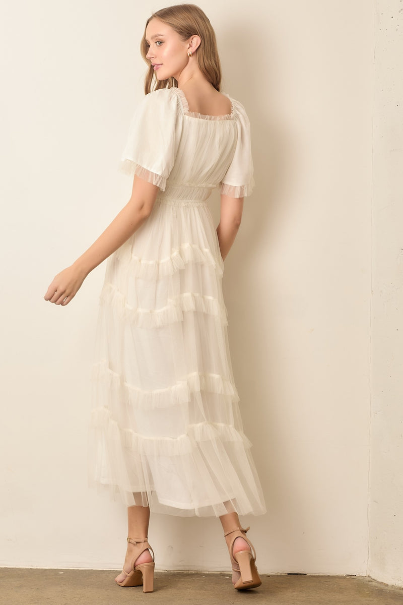 Polgram Sheer Ruffled Tulle Maxi Dress in Off White – June Adel