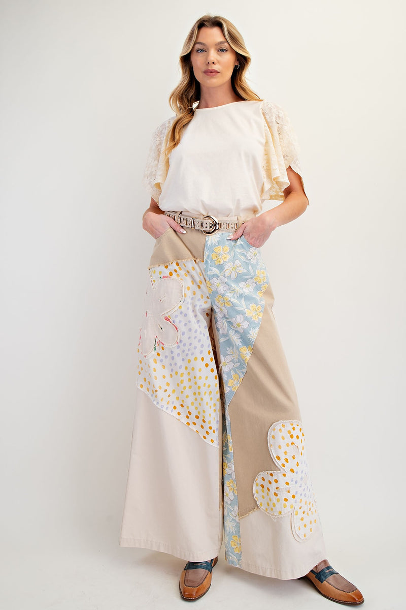 Easel Mix n Match Flower Patched Woven Pants in Beige – June Adel
