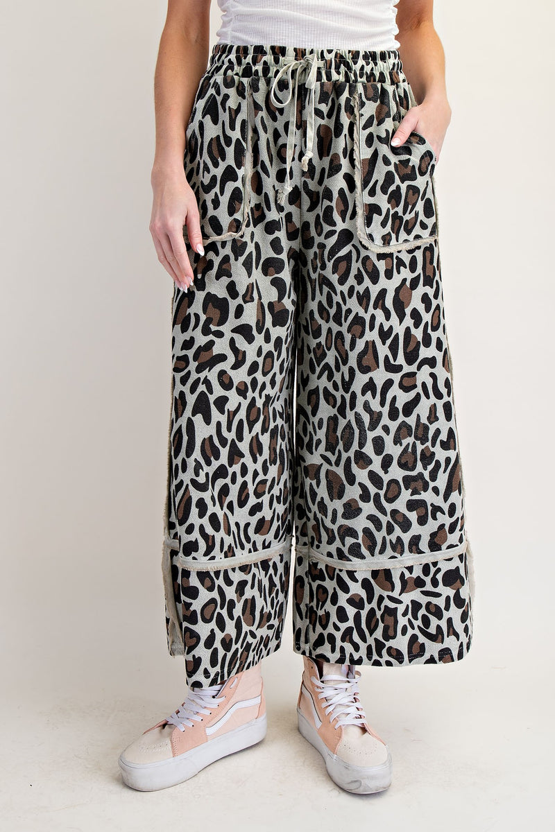 Easel Leopard Print Terry Knit Pants in Sage Grey – June Adel