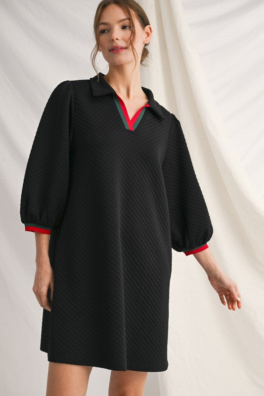 Jodifl Solid Color Textured Mini Dress with Contrasting Stripe Details ...