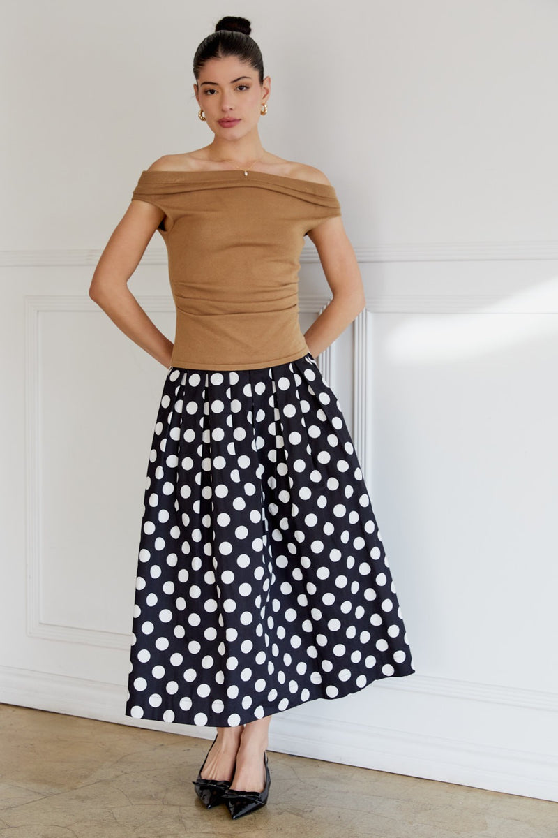 Sunday Edition Wide Neck Off The Shoulder Top in Tan – June Adel