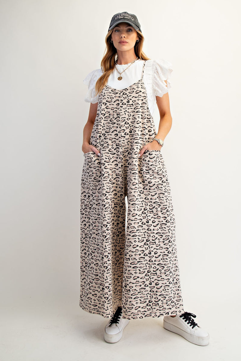 Easel Leopard Print Terry Knit Jumpsuit in Khaki – June Adel