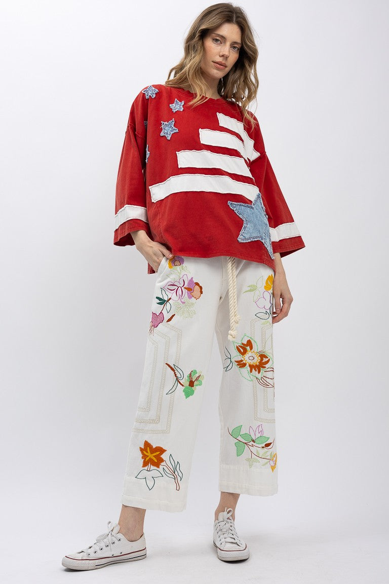 BlueVelvet USA Flag Inspired Patched Top in Red ON ORDER – June Adel
