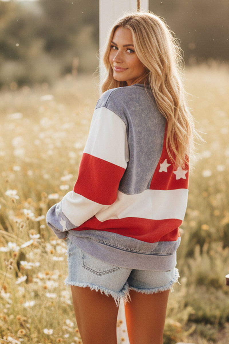 Sewn+Seen American Flag Sweatshirt in Red/Blue/White ON ORDER – June Adel