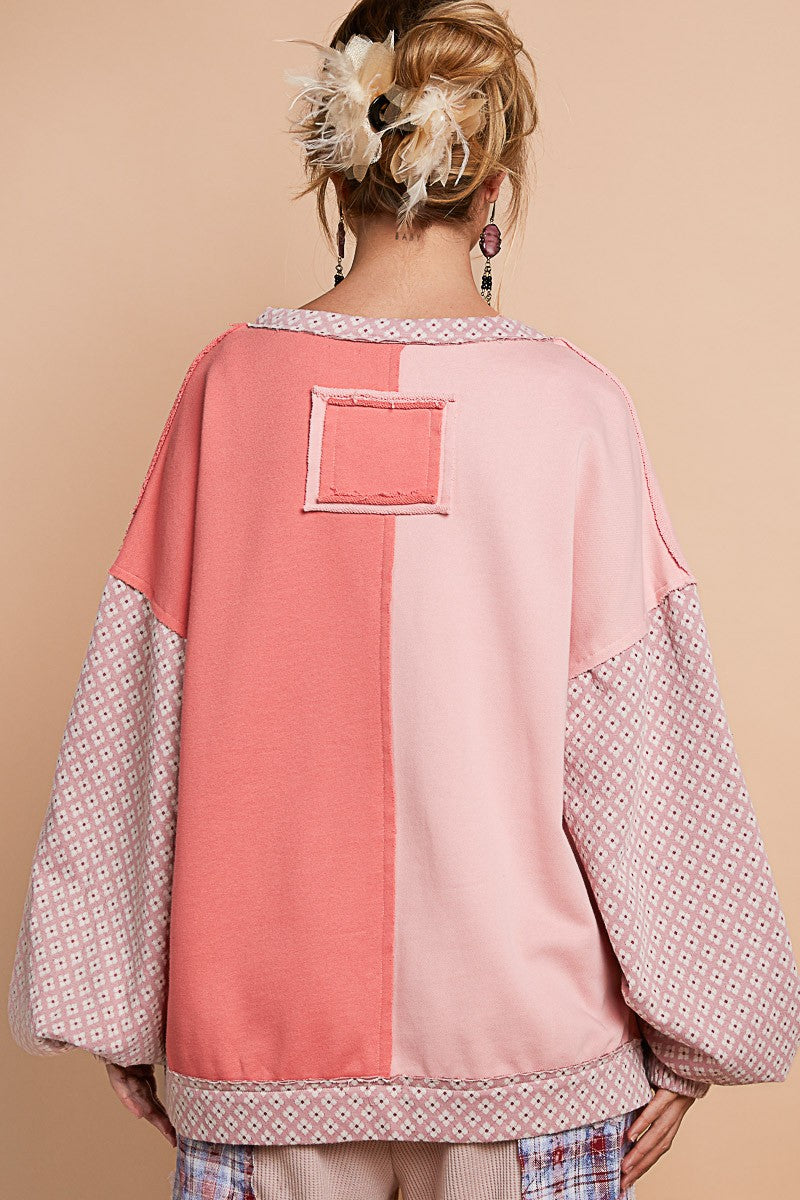 POL Color Block Peace Sign Patch Front Top in Coral/Pink – June Adel