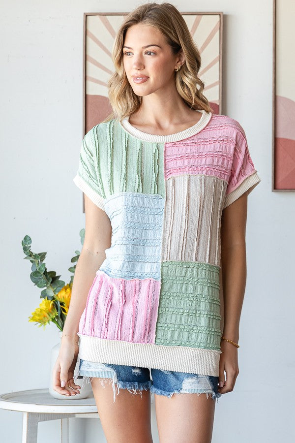 7th Ray Textured Color Block Top in Sage/Pink – June Adel