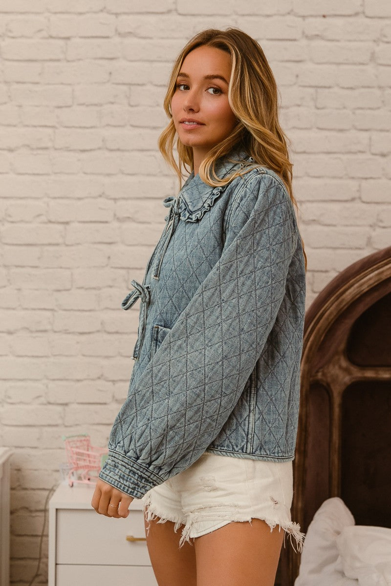 BiBi Open Front Quilted Jacket in Denim – June Adel