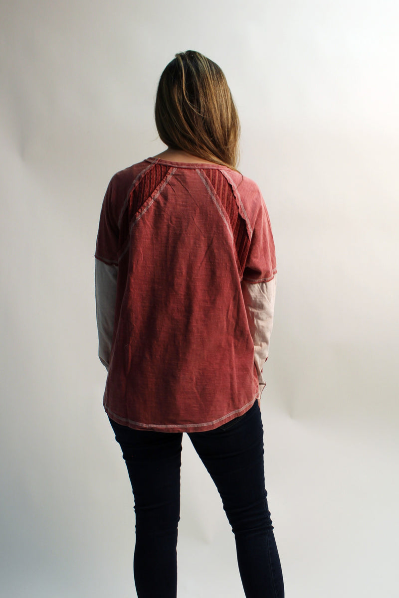 Easel Mineral Washed Color Mix Top in Boho Red – June Adel