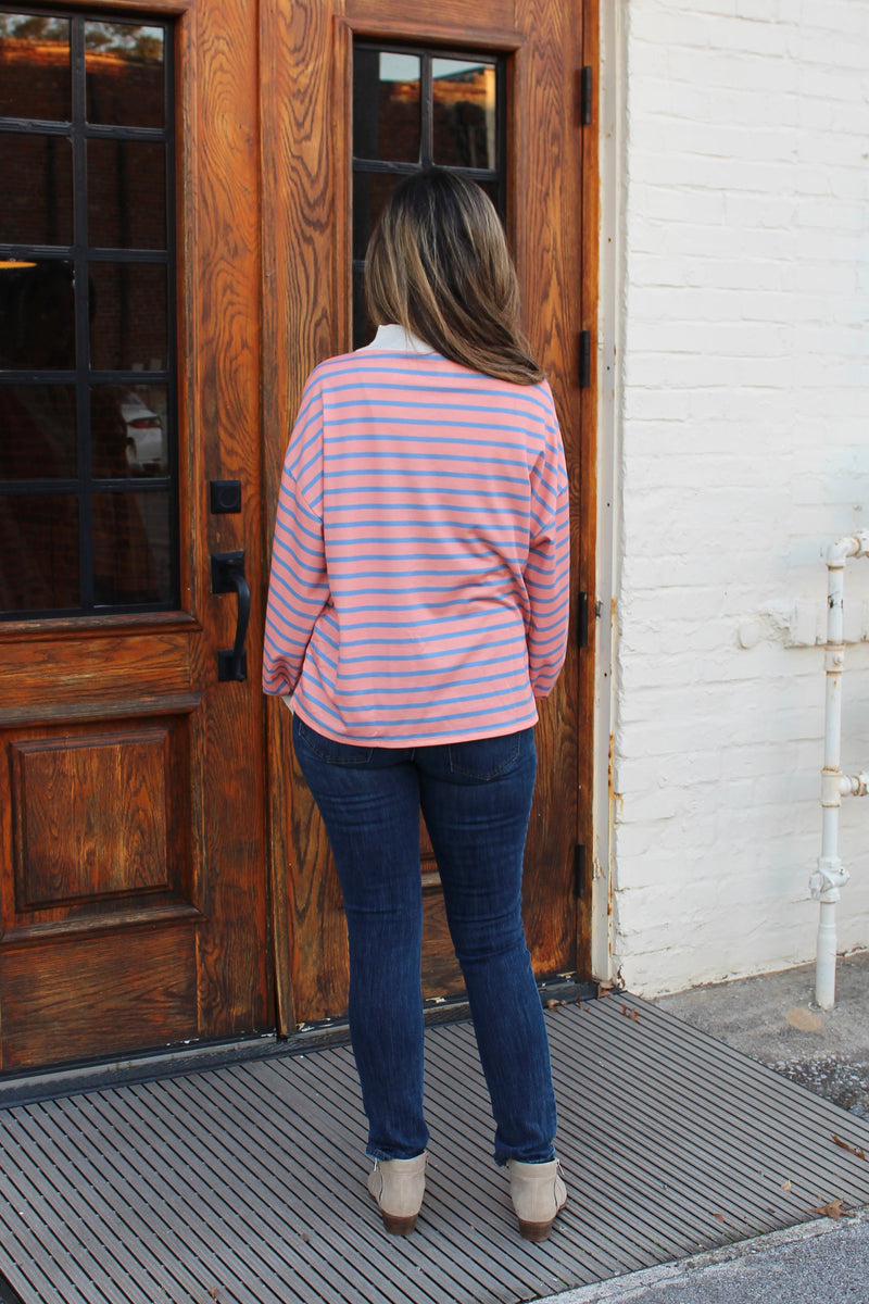 Sew in Love Contrasting Color Striped Top with Ribbed Details in Coral ...