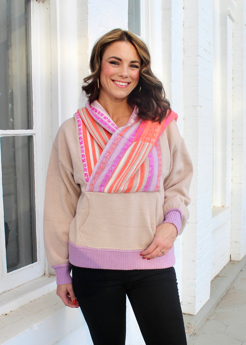FATE OVERSIZED Knit Hooded Sweater in Oatmeal Multi – June Adel