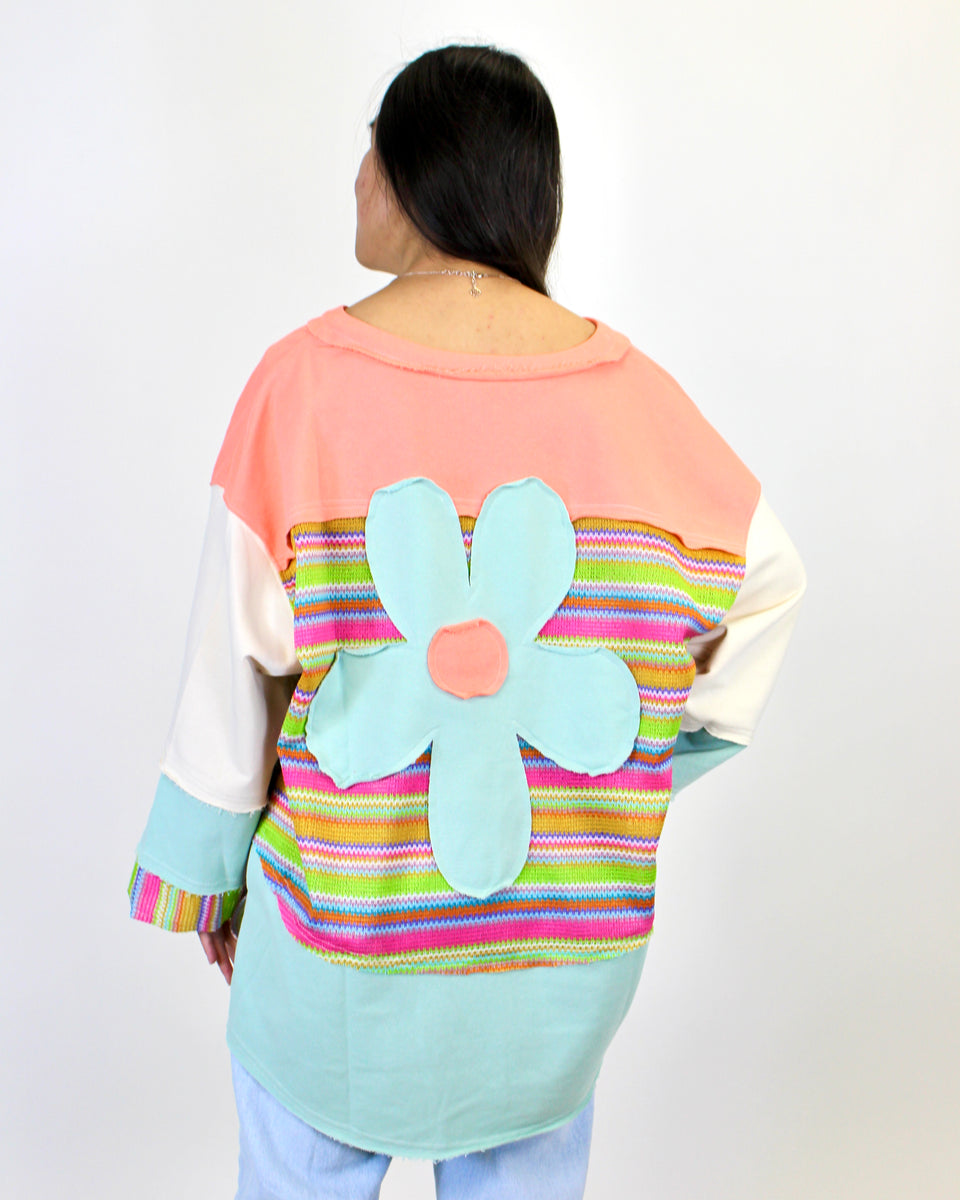 Easel OVERSIZED Daisy Patched Mix n Match Color Block Top in Orange Sa ...