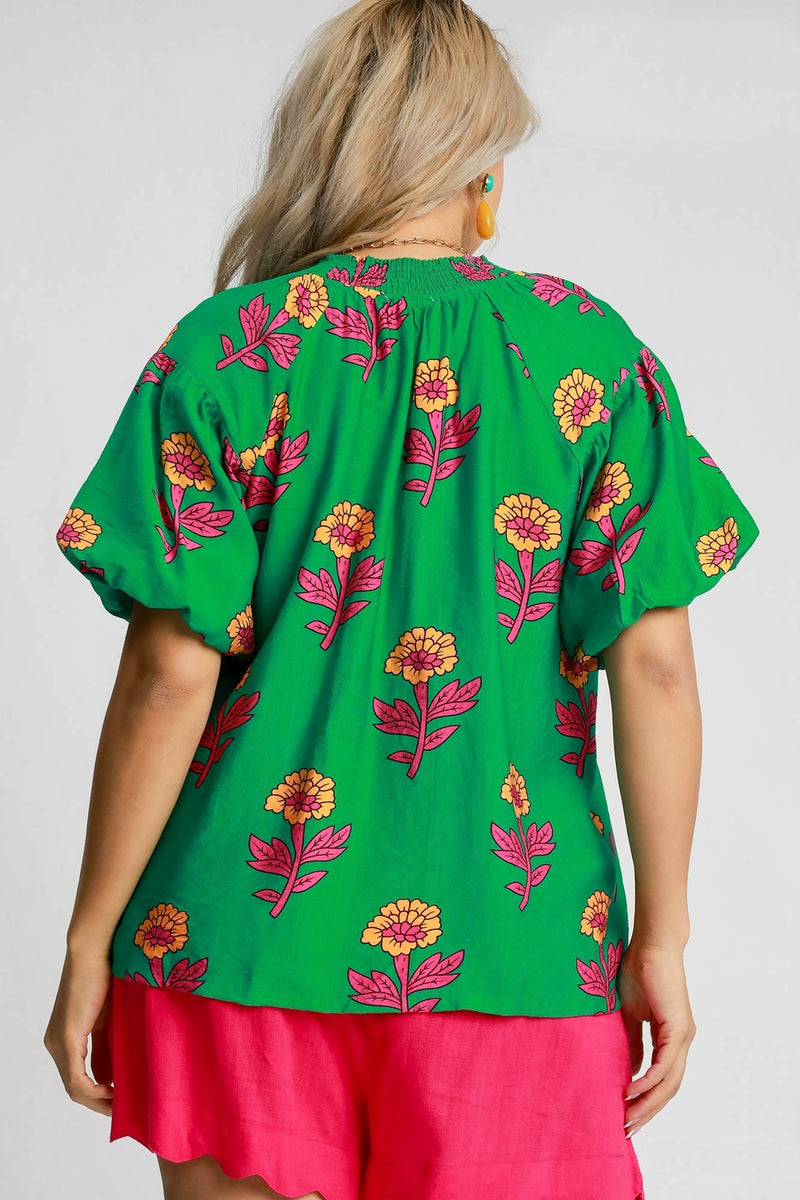 Umgee Bold Colored Floral Print Top in Green Mix – June Adel