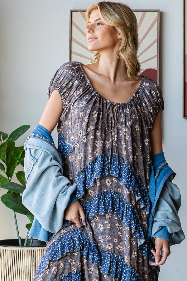 Oli & Hali Mixed Floral Print Layered Maxi Dress in Blue – June Adel