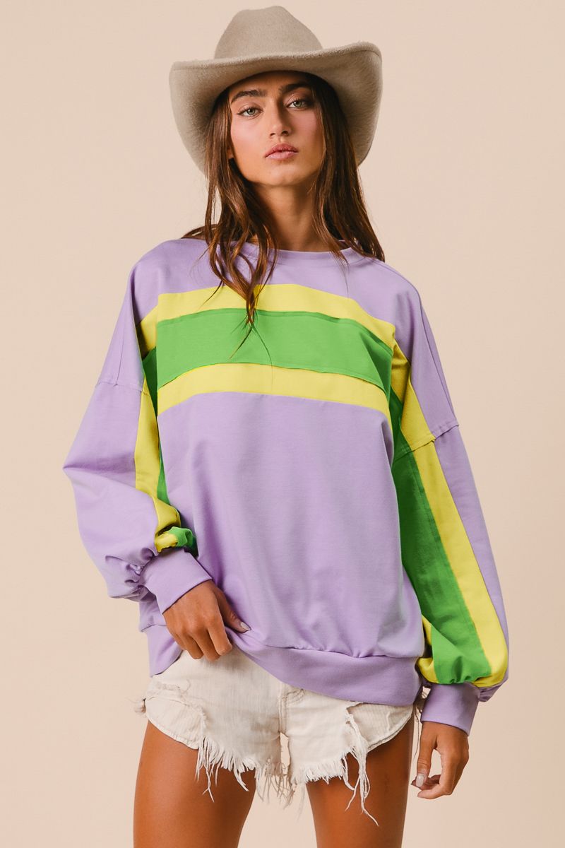 BiBi French Terry Color Block Top in Lavender/Lemon/Green – June Adel
